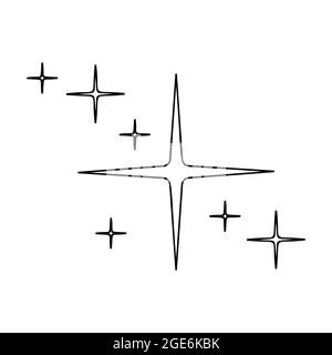 Outline starry sparkles and twinkles icons isolated on white background. Brightening flash ...