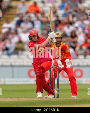 Lissy Macleod of Welsh Fire batting, watched by keeper Amy Jones of ...