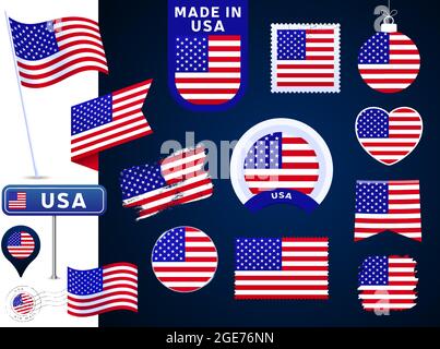 set usa flag different shapes in flat style, vector illustration Stock ...