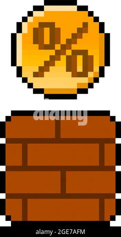 Pixel art 8-bit increase and decrease arrows set red and green - isolated vector illustration ...