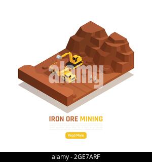 Natural resources open pit mining isometric element with excavator ...
