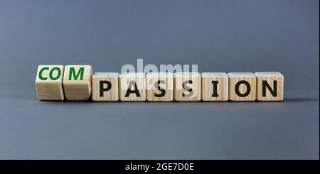 Passion or compassion symbol. Turned wooden cubes and changed the word ...