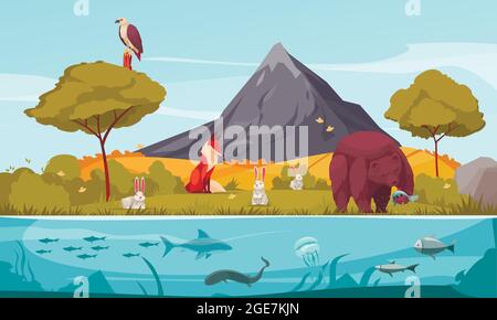 Biological hierarchy cartoon colorful background demonstrated ecosystem ...