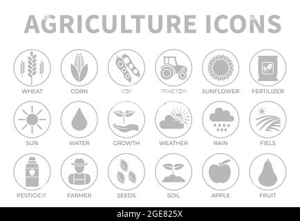 Farming business outline icons collection. Cropping, Sowing, Farming ...
