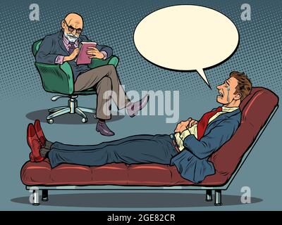 A psychotherapy session. The psychotherapist sees a businessman man ...