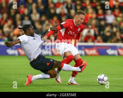 Barnsley, UK. 17th Aug, 2021. Pelly Ruddock #17 of Luton Town and ...