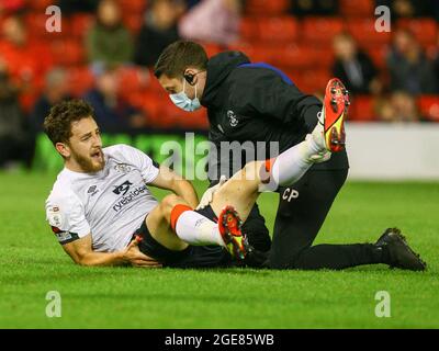 Barnsley, UK. 17th Aug, 2021. Pelly Ruddock #17 of Luton Town and ...