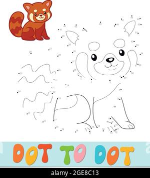 Dot to dot panda game. Connect dots and color image of cute bear with ...