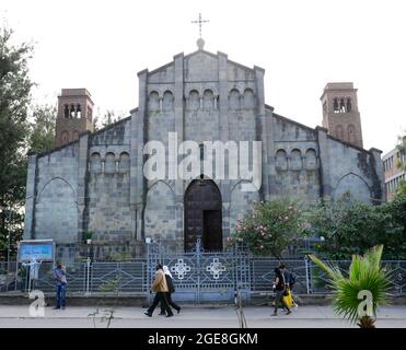 Addis Ababa Ethiopia Africa church people crowding into small van at ...