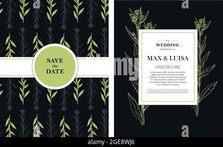 Vintage wedding set with botanical. Wedding invitation, save the date ...