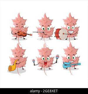 Cartoon character of oak pink leaf with various pirates emoticons ...
