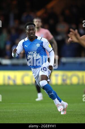 Peterborough, UK. 17th Aug, 2021. Aden Flint (CC) scores the first Cardiff goal (2-1) at the ...