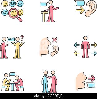 Verbal and nonverbal communication RGB color icons set Stock Vector ...