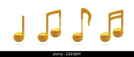 3d Golden Music Notes Vector isolated on white background illustration ...