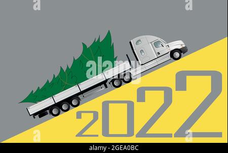 Christmas card. An American truck with a semi-trailer carries a ...