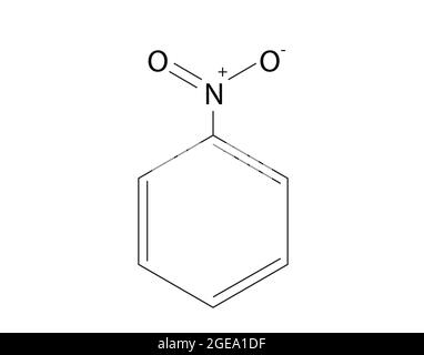 Nitrobenzene. Molecular model of the organic compound nitrobenzene (C6 ...