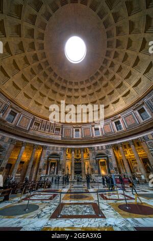 Beam of light through the oculus in ceiling of the Pantheon Rome, Italy ...