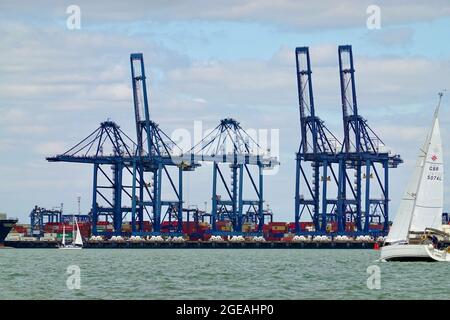 Felixstowe, Suffolk - 18 August 2021: People unboarding the Harwich ...