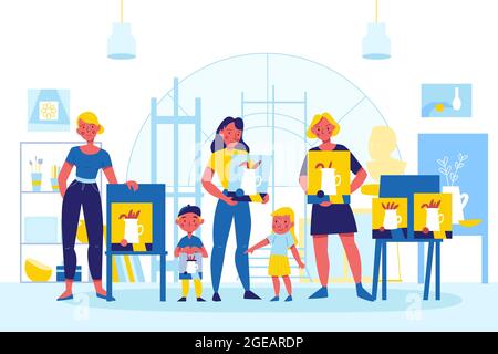 Creative artist professions background with painter performing flat ...