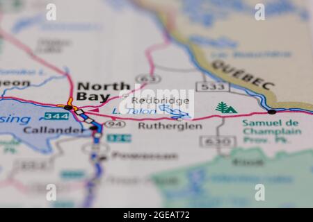 Redbridge Ontario Canada shown on a road map or Geography map Stock ...