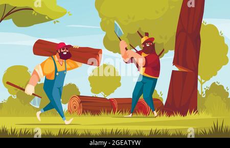 Cartoon character of a woodcutter carrying logs vector illustration ...