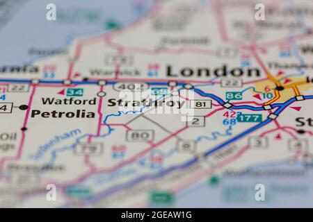 Strathroy Ontario Canada shown on a road map or Geography map Stock ...