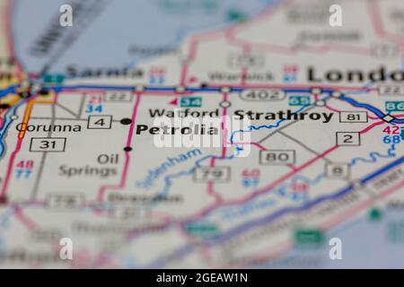 Petrolia Ontario Canada shown on a road map or Geography map Stock ...