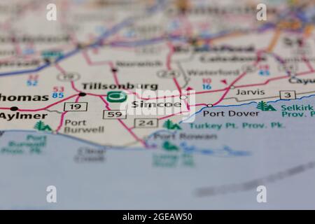 Simcoe Ontario Canada shown on a road map or Geography map Stock Photo ...