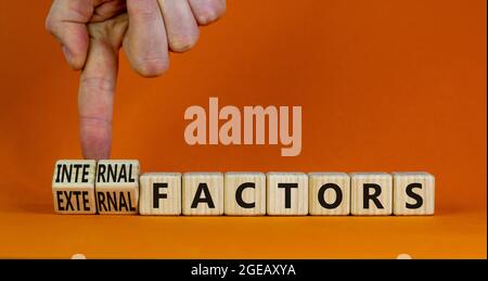 External or internal factors symbol. Businessman turns cubes, changes ...