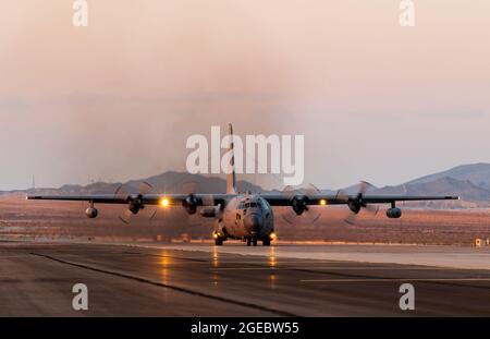 An EC-130H Compass Call assigned to Davis Monthan Air Force Base, taxis ...