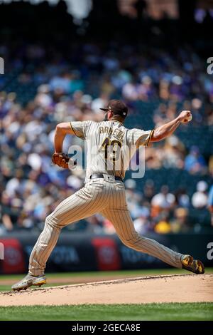 August 18 2021: San Diego pitcher Craig Stammen (34) throws a pitch ...