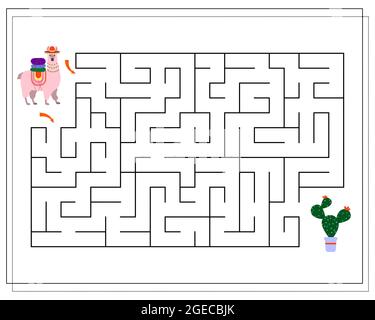 Help llama to get to the cactus. Maze game for kids Stock Vector Image ...