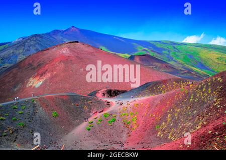 View of the colored slopes of the volcano Etna, Italy Europe Stock ...