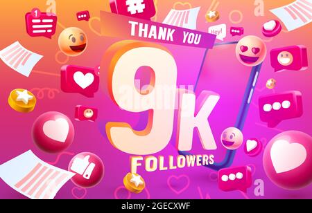 9K followers thank you card. Celebration 9000 subscribers banner ...
