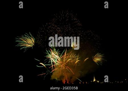 Huge, colorful fireworks over the rice fields at dusk Stock Photo - Alamy