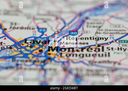 Laval Quebec Canada shown on a road map or Geography map Stock Photo ...