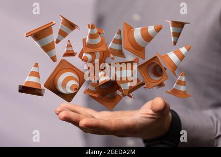 Person working with 3D render of barriers - under construction Stock ...