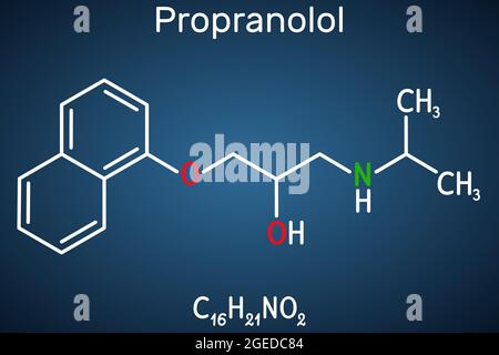 Propranolol molecule. It is synthetic, nonselective beta blocker, used ...