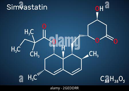 Simvastatin cholesterol lowering drug (statin class) molecule. Skeletal ...