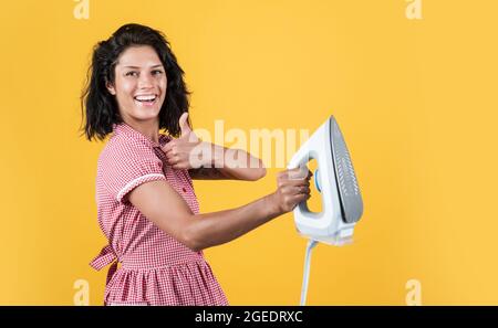 best quality. steaming iron. pinup girl prepare ironing. vintage lady ...