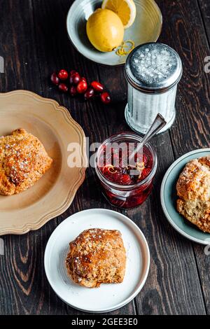 Biscuits with icing sugar on wooden board, food photography Stock Photo ...