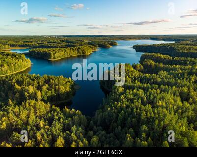 Beautiful aerial view of Moletai region, famous or its lakes. Scenic ...