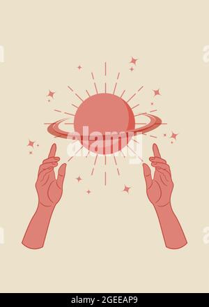 hand with universe symbols icon Stock Vector Image & Art - Alamy