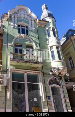 RUSE, BULGARIA -NOVEMBER 2, 2020: Typical Building and street at the ...