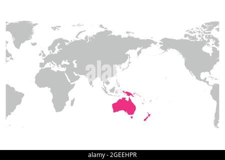 Australia and Oceania region vector high detailed map with countries names and national flags ...