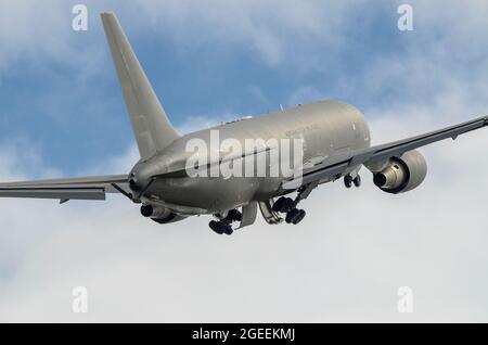 A Boeing KC-767 tanker of the Italian Air Force in flight over Italy ...