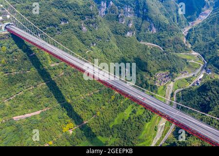 The Aizhai Bridge is a suspension bridge near Jishou in Hunan province ...