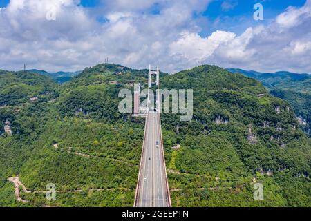 The Aizhai Bridge is a suspension bridge near Jishou in Hunan province ...