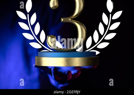 Person presenting virtual projection of 1-year anniversary number Stock ...