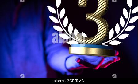 Person presenting virtual projection of 1-year anniversary number Stock ...